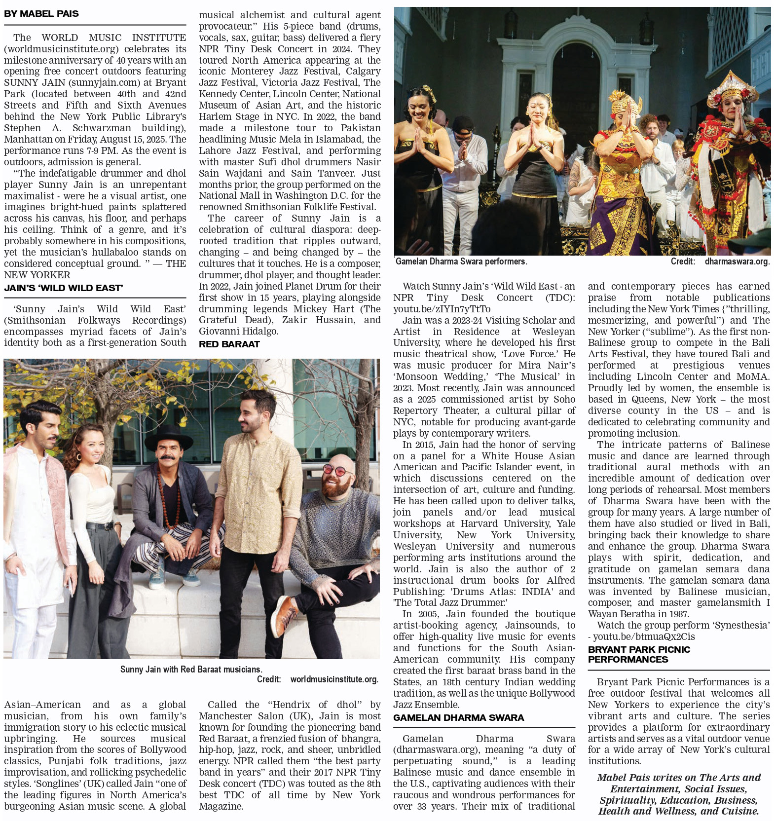WORLD MUSIC INSTITUTE OPENS 40TH ANNIVERSARY CELEBRATIONS WITH SUNNY ...
